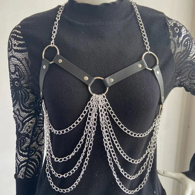 Chain & Leather Chest Harness - Ravers Co
