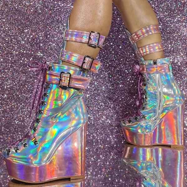 Rainbow Shimmer Rave Boots - Ravers Co